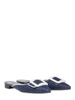 Manolo Blahnik Maysale Raffia Mules - Blue
