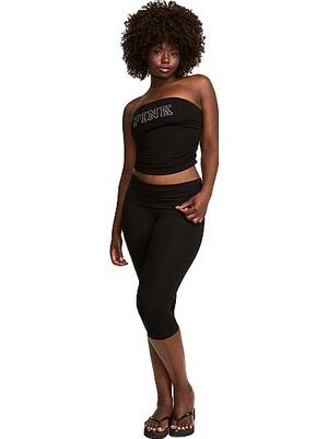 Pink All-day Cotton™ Foldover Capri Leggings - Black