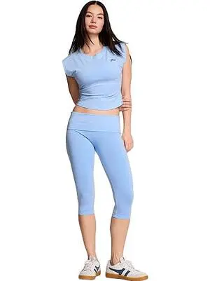 Pink All-day Cotton™ Foldover Capri Leggings - Blue
