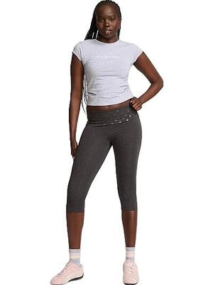 Pink All-day Cotton™ Foldover Capri Leggings Grey