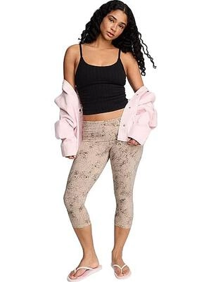 Pink All-day Cotton™ Foldover Capri Leggings Print