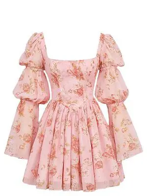 House Of Cb Floral-print Chiffon Mini Dress - English Vintage Rose
