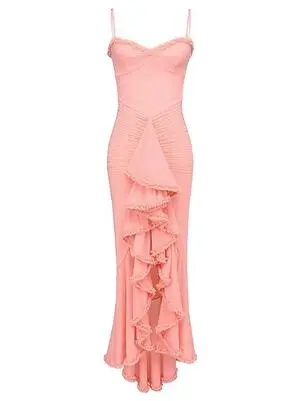 House Of Cb Gabbi Ruffled-front Maxi Dress - Peach