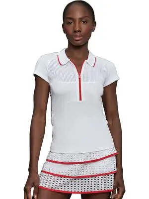L'ETOILE SPORT Mesh Zip Performance Polo - White With Red Trim