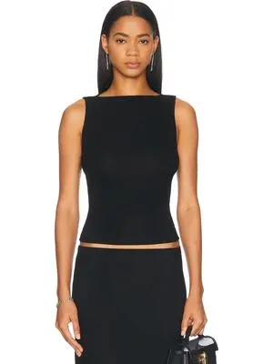 Enza Costa Silk Knit Sleeveless Boatneck Top - Black
