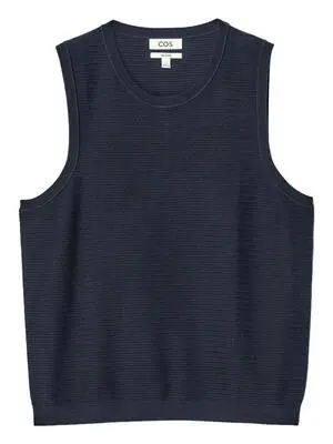 Cos Textured Knitted Cotton Tank Top Navy