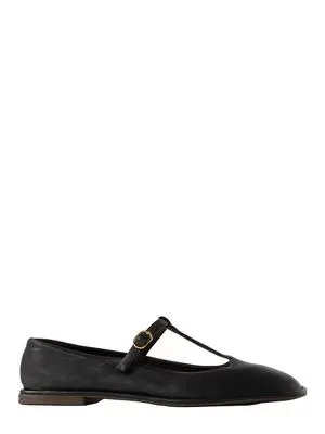 THE ROW Leather Mary Jane Ballet Flats - Black
