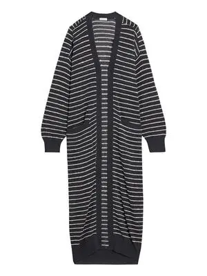 Brunello Cucinelli Sequin-embellished Striped Cotton Cardigan - Charcoal