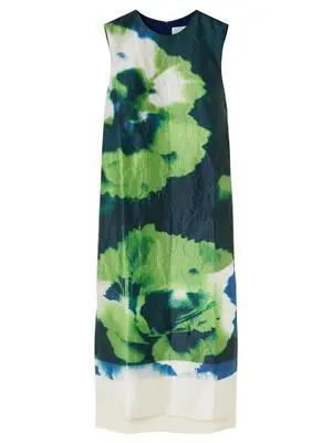 Erdem Printed Crinkled-satin Midi Dress - Green