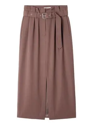 Dries Van Noten Dries Van Noten Belted Pleated Wool-twill Midi Skirt Brown