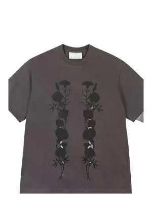 SONG FOR THE MUTE Foliage-print Double-layered T-shirt - Grey