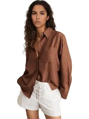 REISS Reenie Silk Shirt - Brown