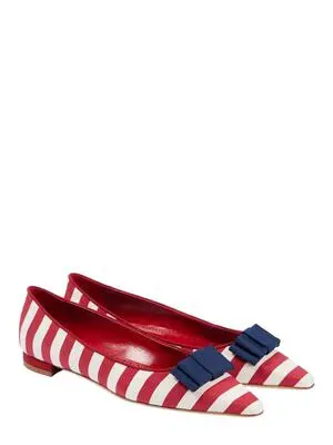 Manolo Blahnik Reador Striped Ballet Flats - Red
