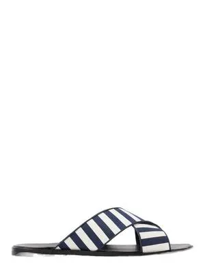 Manolo Blahnik Otawi Striped Canvas Slides - White