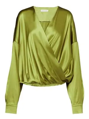 Dries Van Noten Draped Silk-blend Satin Blouse - Green