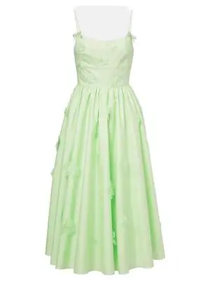 SELF-PORTRAIT Floral-appliqué Cotton Poplin Midi Dress - Green