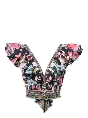 Camilla Crystal-embellished Cotton Crop Top - Multicoloured