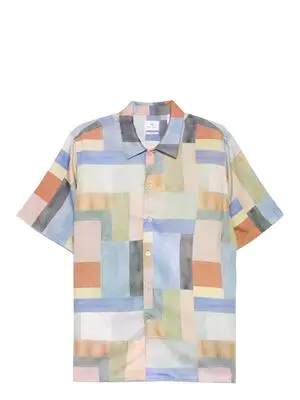 Paul Smith Colourblock-print Short-sleeve Shirt - Blue