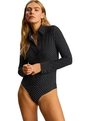 Commando Classic Printed Button Down Bodysuit - Black/white Polka Dot