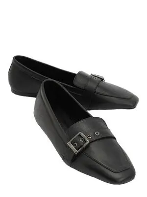 FOREVER & ALWAYS SHOES Forever & Always Shoes Noir Leather Flat Loafers Black Leather
