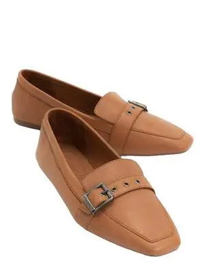 FOREVER & ALWAYS SHOES Forever & Always Shoes Noir Leather Flat Loafers Cognac Brown Leather