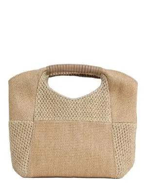 REISS Rosalie Raffia Patchwork Clutch Bag - Natural