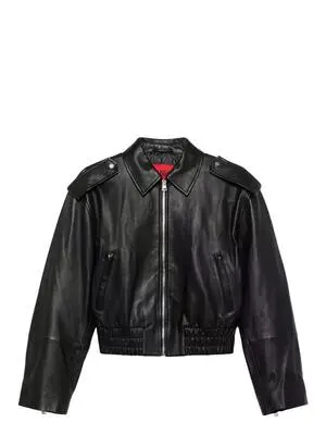 Hugo Leather Bomber Jacket - Black