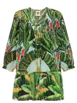 Farm Rio Botanical-print Mini Dress - Green