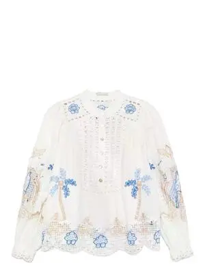 Farm Rio Floral Embroidered Blouse - White