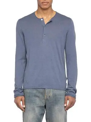 Zadig&Voltaire Signature Regular Fit Linen Henley - Storm