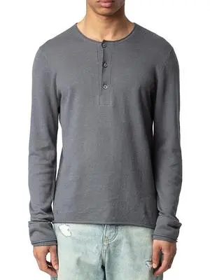 Zadig&Voltaire Signature Regular Fit Linen Henley - Vert De Gris