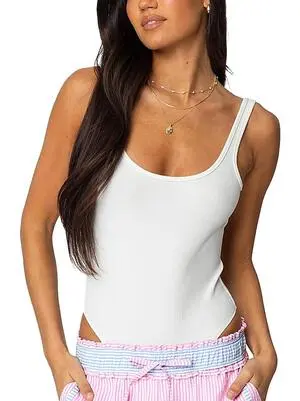 EDIKTED Evonne Backless Ribbed Bodysuit - White