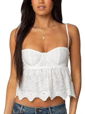 EDIKTED Emme Eyelet Corset Top - White