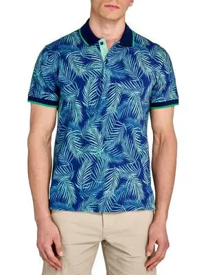 CON.STRUCT Slim Fit Floral Cotton Stretch Pique Polo - Navy/green