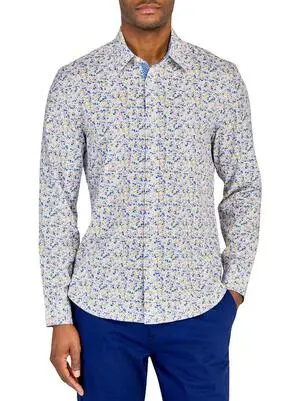 CON.STRUCT Slim Fit Spring Floral Recycled 4-way Stretch Performance Long Sleeve Shirt - White