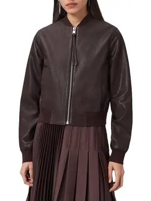 ALLSAINTS Orten Leather Bomber Jacket - Oxblood Red