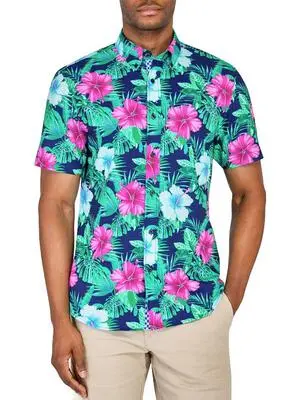 CON.STRUCT Slim Fit Large Hibiscus Recycled 4-way Stretch Performance Short Sleeve Shirt