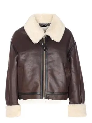 DUNST Faux Fur Leather Jacket - Brown