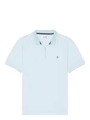 ORIGINAL PENGUIN Jacquard 1/4 Zip Tipped Polo In Baby Blue - Crystal Blue