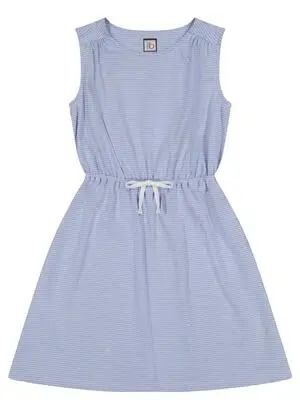 Busy Bees Lindsey Drawstring Dress - Cornflower Blue Mini Stripe