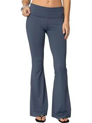 EDIKTED Jayna Foldover Waist Yoga Pants - Blue