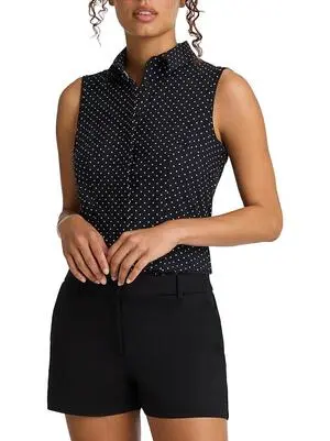 Commando Classic Printed Sleeveless Button Down Bodysuit - Black/white Polka Dot