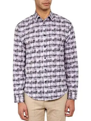 BROOKLYN BRIGADE Slim Fit Abstract Check Performance Long Sleeve Shirt - Black/grey
