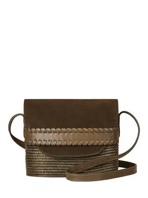 CESTA COLLECTIVE Leather Flap Crossbody Basket Bag - Olive