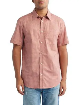 Pendleton Academy Check Pima Cotton Short Sleeve Button-up Shirt - Brick/ Blue Plaid