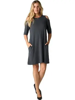 EAVOLU Caspian Eco-luxe Rib Cold-shoulder Tunic/dress - Slate