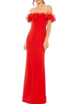 Mac Duggal Off-the-shoulder Ruffle Gown - Red