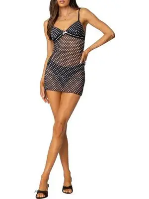 EDIKTED Polka Dot Mesh Minidress - Black-and-white