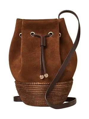 CESTA COLLECTIVE Cesta Collective Suede And Sisal Drawstring Bucket Bag Chestnut