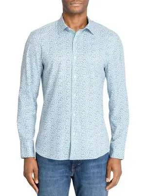 CON.STRUCT Slim Fit Floral Wreath Recycled 4-way Stretch Performance Long Sleeve Shirt - White/green